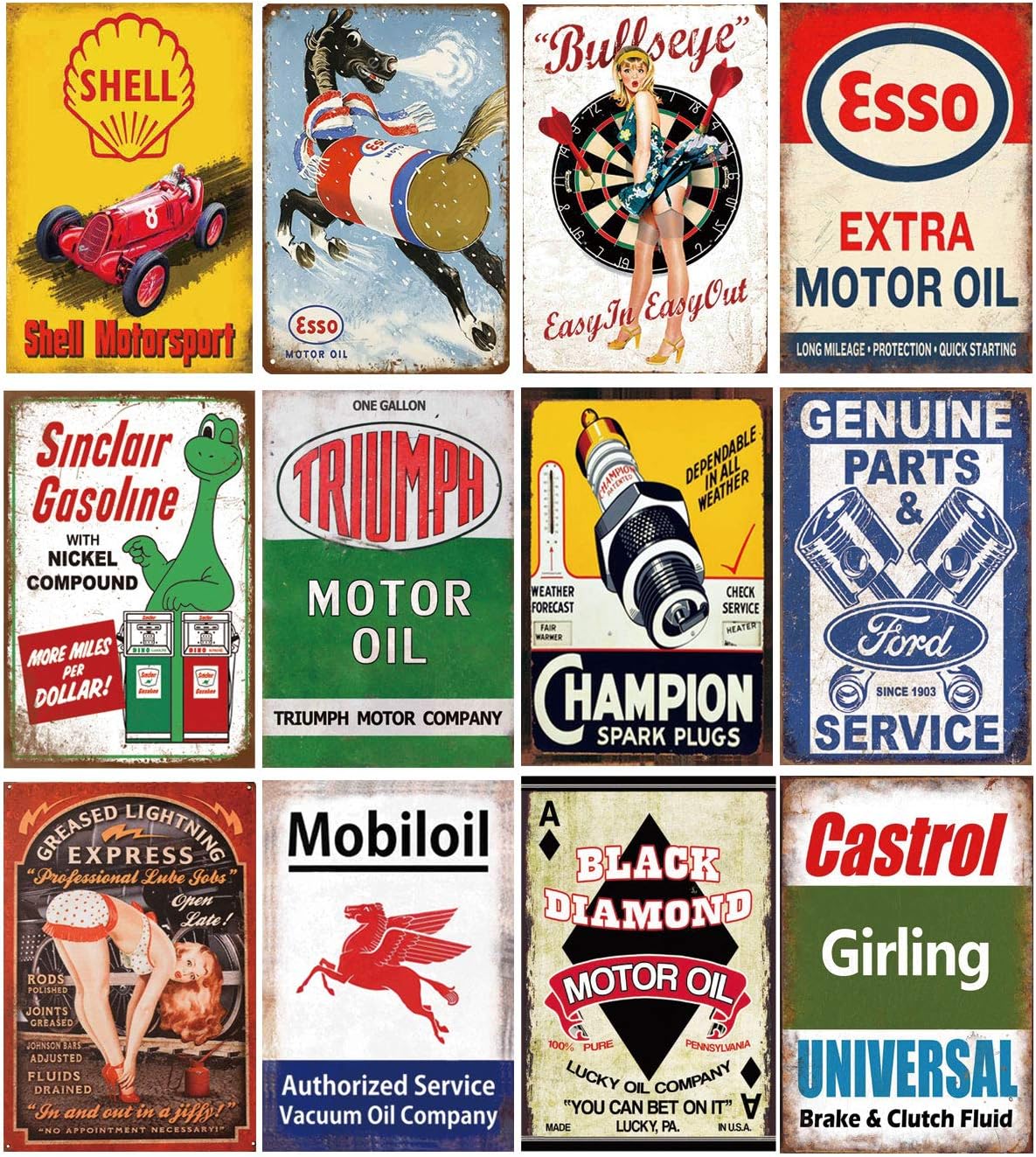 Amazon.com: 12 Pieces Gas and Oil Tin Signs, Retro Vintage Metal Sign ...