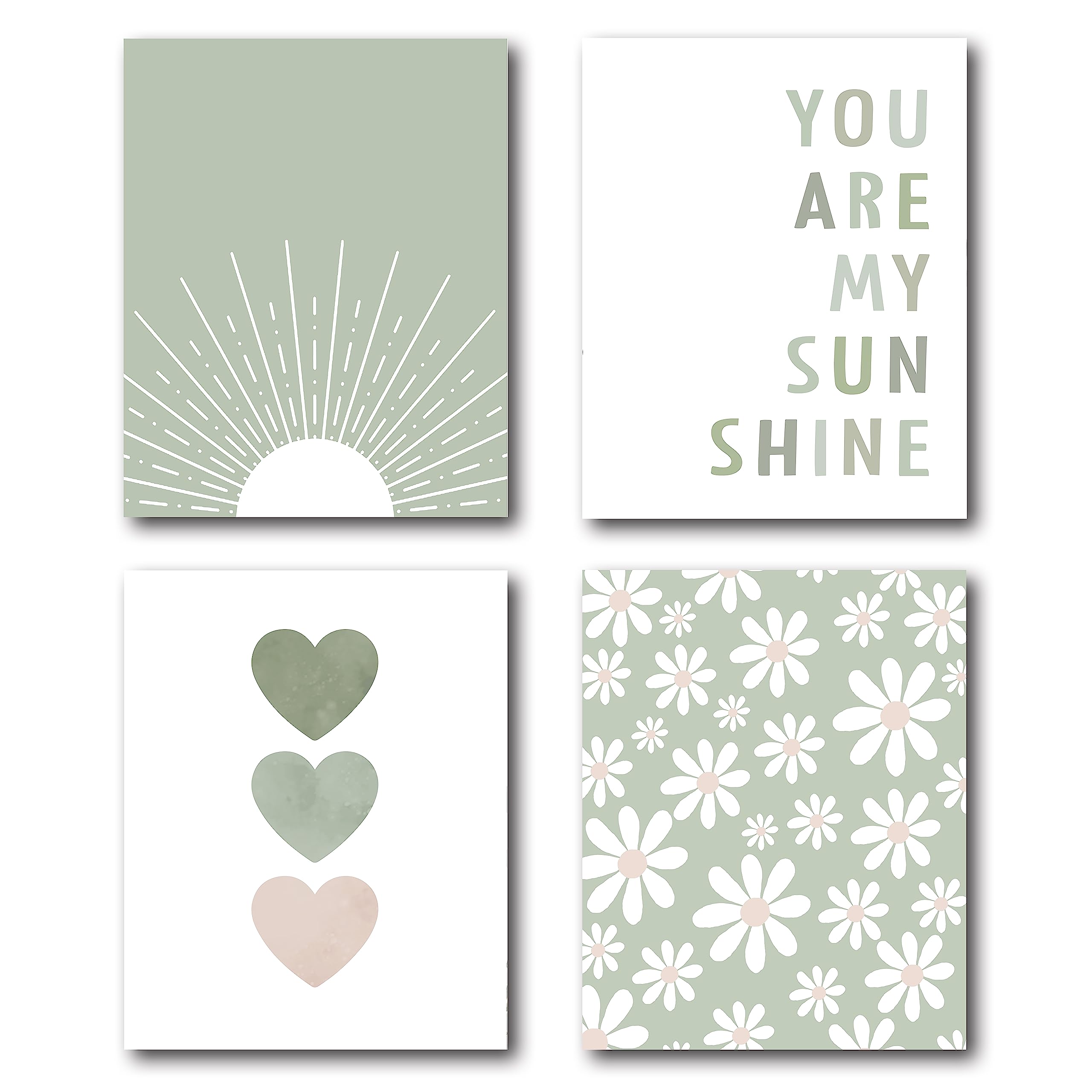 XWELLDAN Boho Sage Green Sun You Are My Sunshine Daisy Flower Heart ...