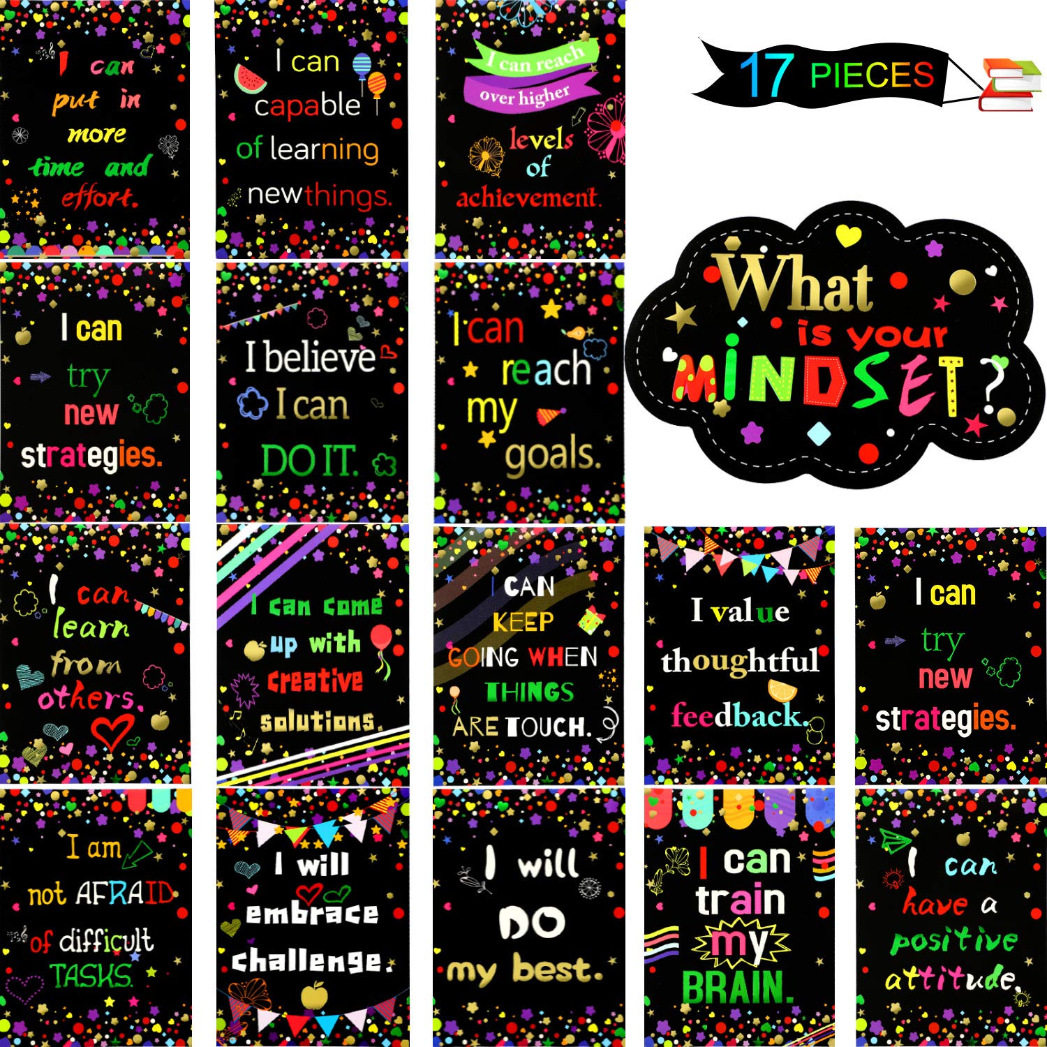 17 Pieces Mindset Posters Motivational Posters Bulletin Board Display ...