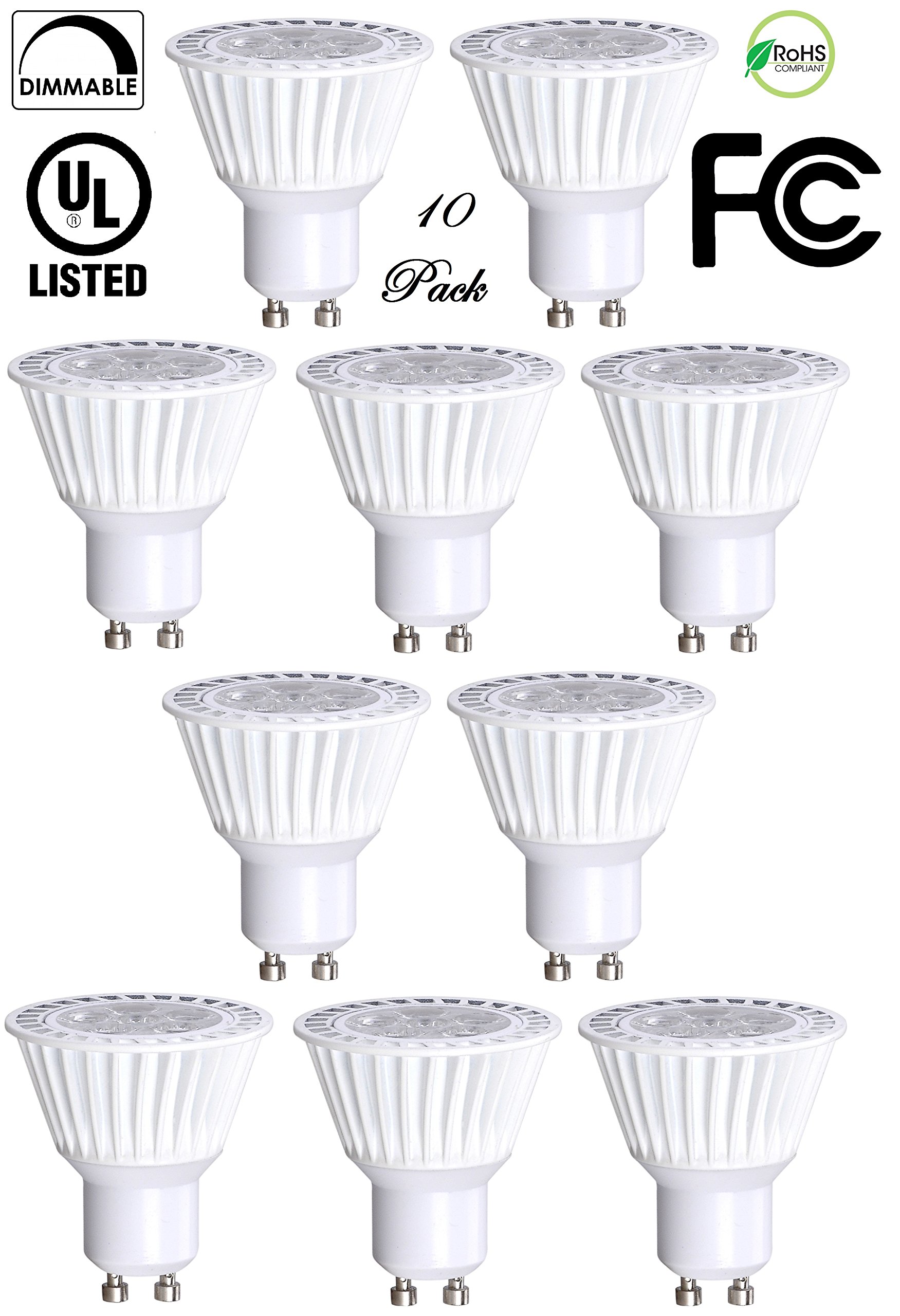 10 Pack Bioluz LED GU10 LED Bulbs 50W Halogen Equivalent Dimmable 6.5w ...