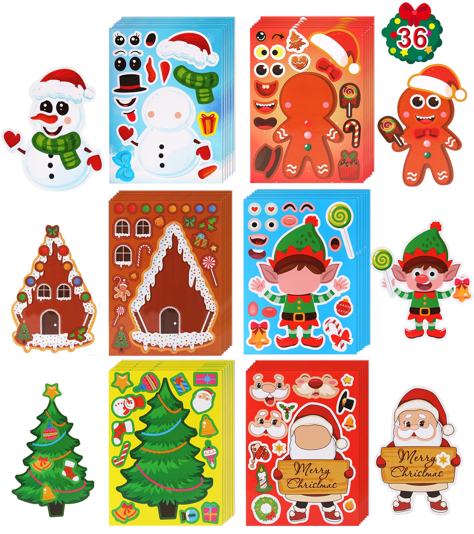 Christmas Stickers for Kids Classroom - Jannity 36 Sheets Face Stickers ...