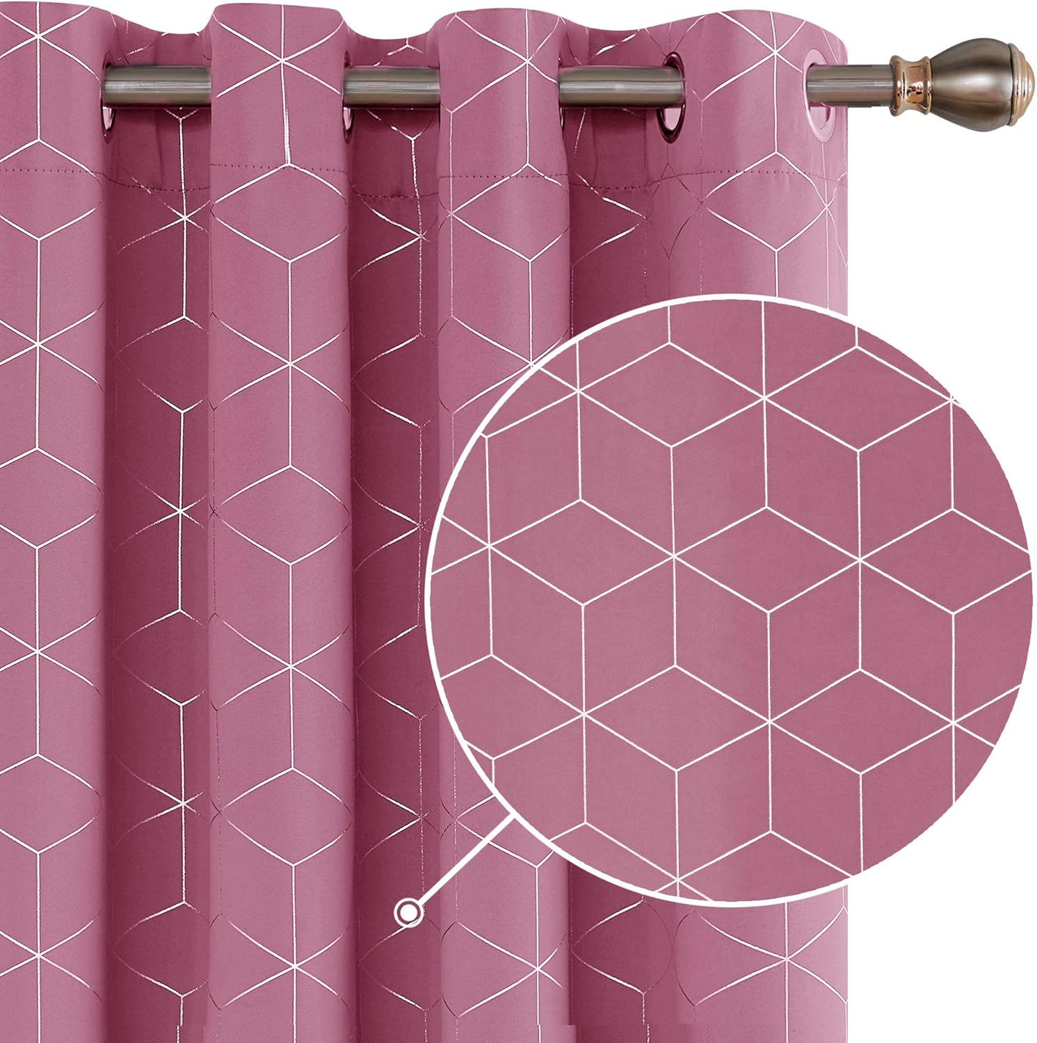 Deconovo Pink Curtains Silver Diamond Printed Curtains Eyelet Blackout deconovo-pink-curtains-silver-diamond-printed-curtains-eyelet-blackout