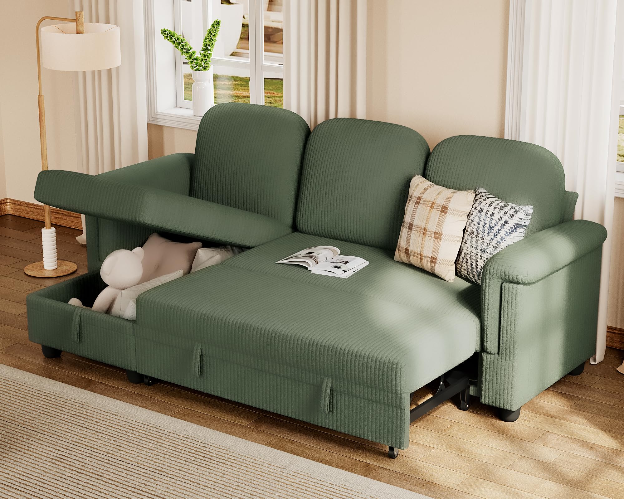 Furmax Sleeper Sofa, L-Shaped Sofa Couch with Side Storage Pocket Pull ...