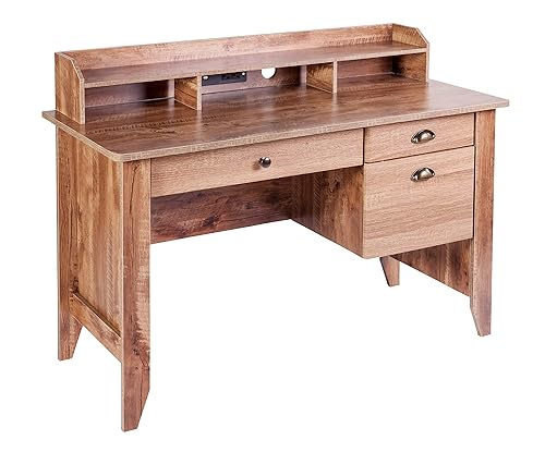 OneSpace Eleanor Executive Desk, Wood-Grain Office Desk with Hutch ...