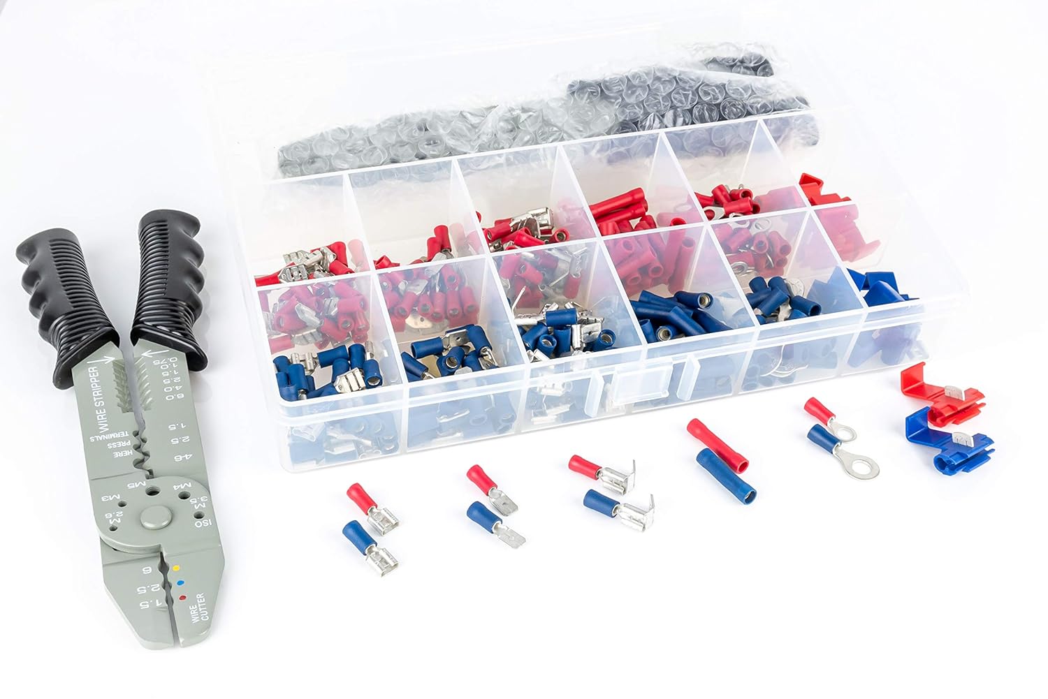 Terminals set/assortment with 261 parts, including manual crimping ...