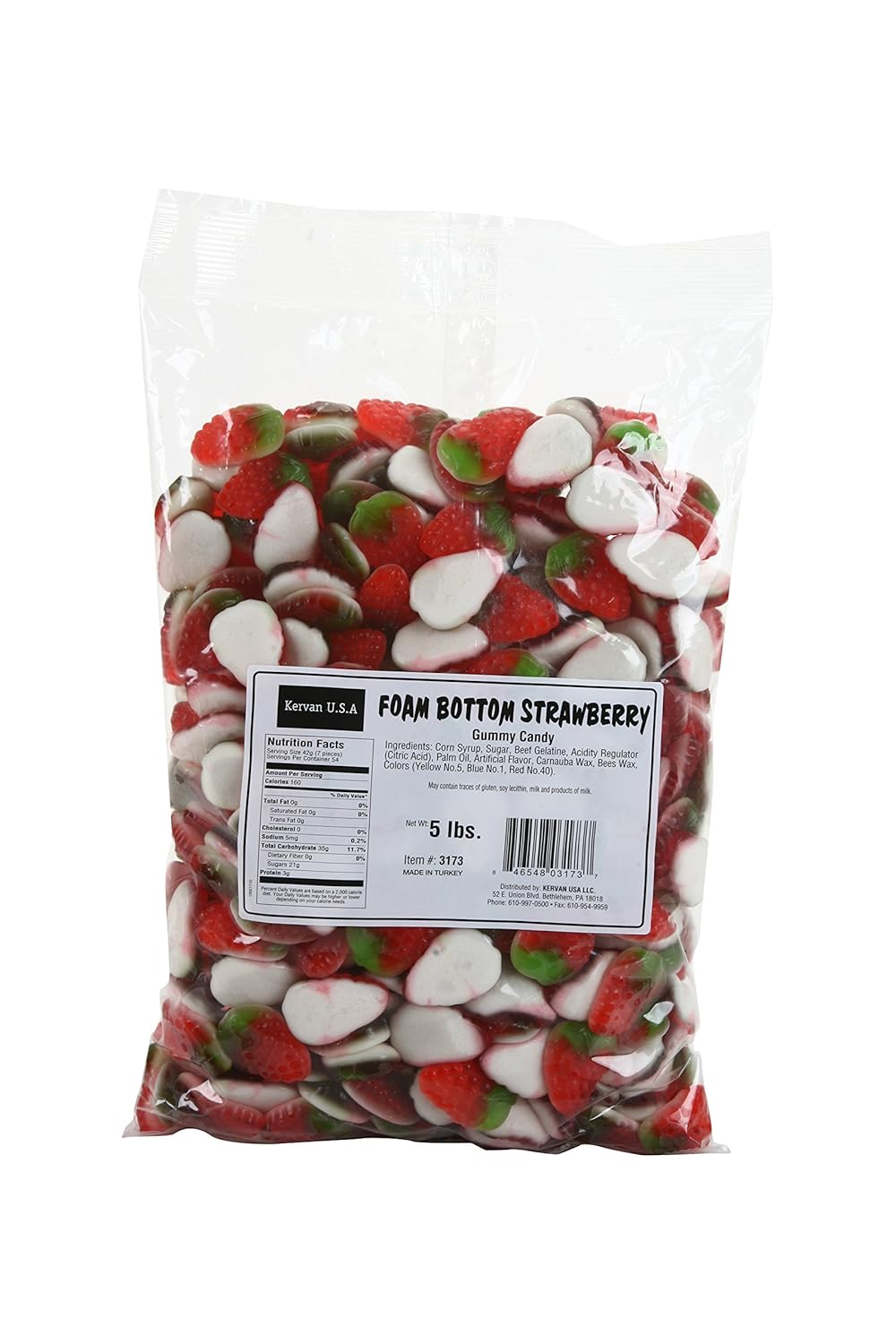 Kervan Gummy Candy, Foam Bottom Strawberry Gummi Candy Bulk Bag, 5 Pound