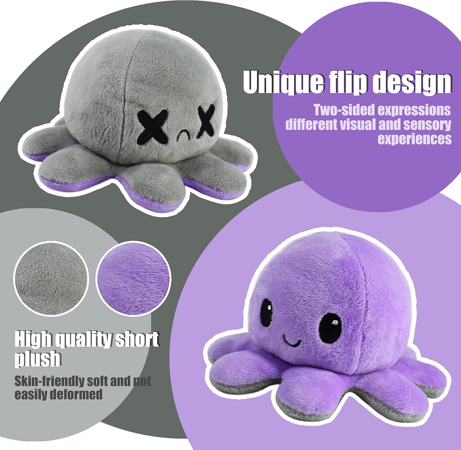 Octopus Reversible Plushie,Cute Double-Sided Flip Soft Reversible ...