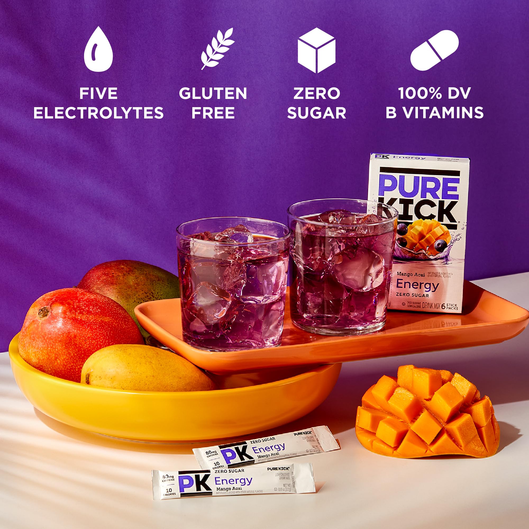 Pure Kick Energy Singles To Go Drink Mix, Mango Acai, Includes 12 Boxes ...