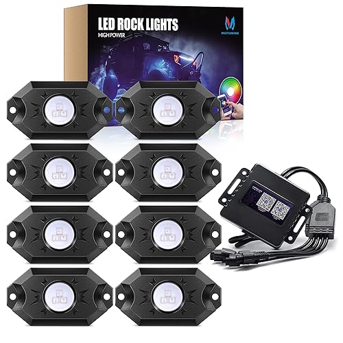 MICTUNING 2nd-Gen RGB LED Rock Lights with Bluetooth Controller, Timing Function, Music Mode - 8 ...