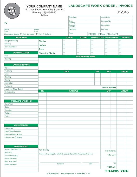 Amazon Landscaping Work Order Invoice 3 Copy Triplicate 8 5 x11 Personalized 100 Amazon Landscaping Work Order Invoice 3 Copy Triplicate 8 5 x11 Personalized 100