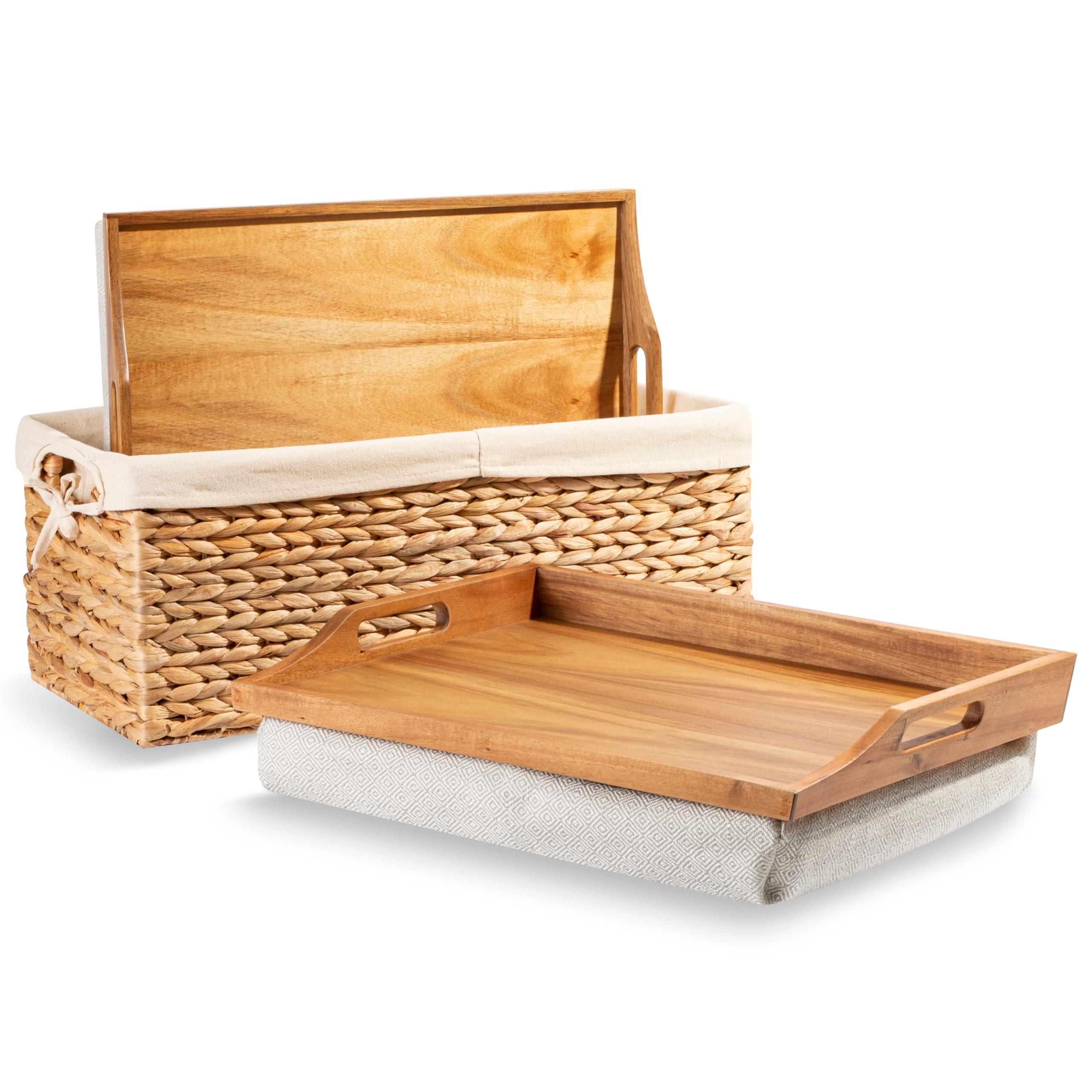 ROSSIE Home Acacia Wood Bed Tray Lap Desk - Set of Two - with Hyacinth ...