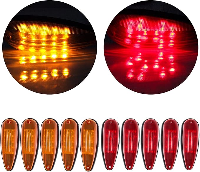 Amazon.com: ECCPP 5 Red 5 Amber Tear Drop LED Marker Light 20-leds ...