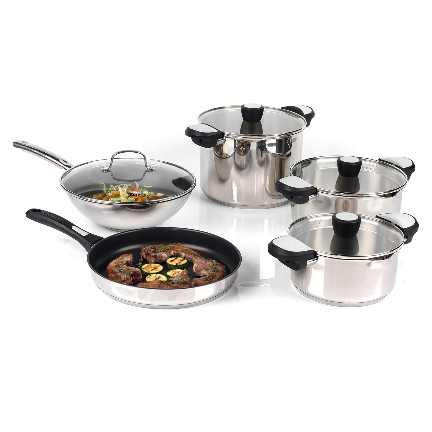 Pots & Pans Silver 2-Piece Horwood Homewares S878 Cookware Woks 37 cm ...