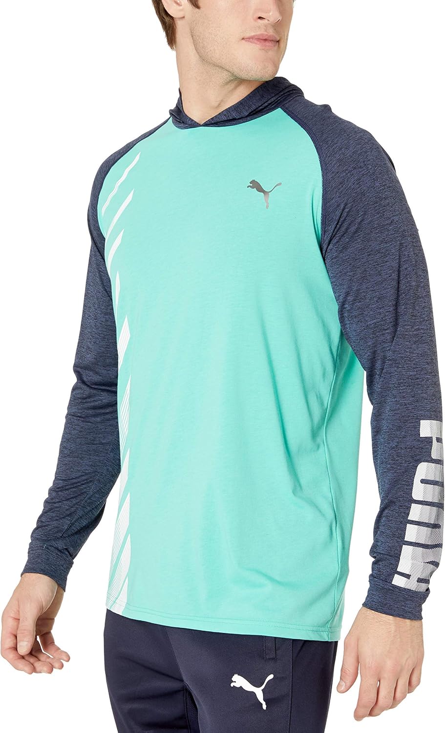 PUMA Men's Collective Long Sleeve Hooded TEE Shirt, Blue Turquoise ...