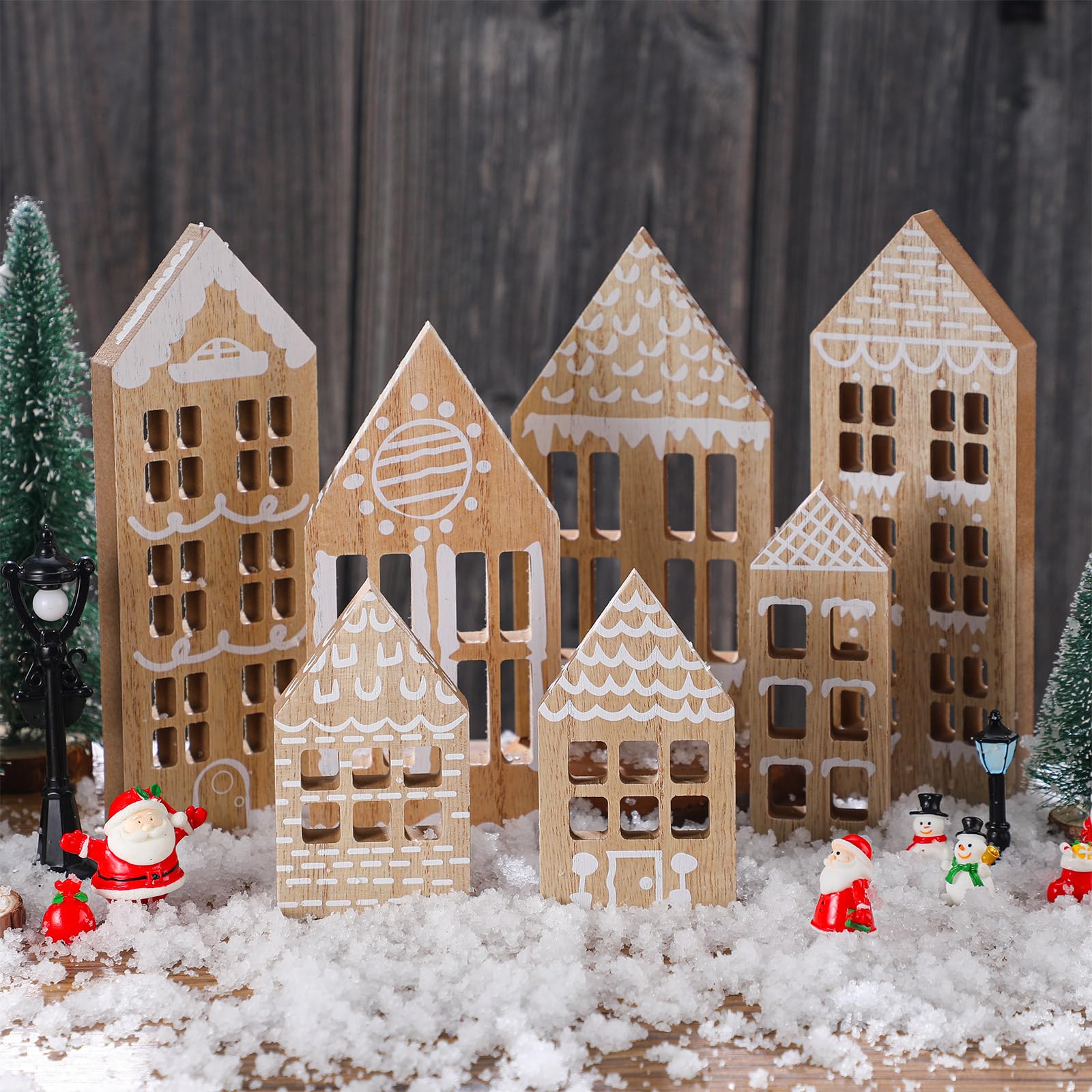 Briwooody 7 Pcs Gingerbread House Christmas Wood House Silhouettes for ...