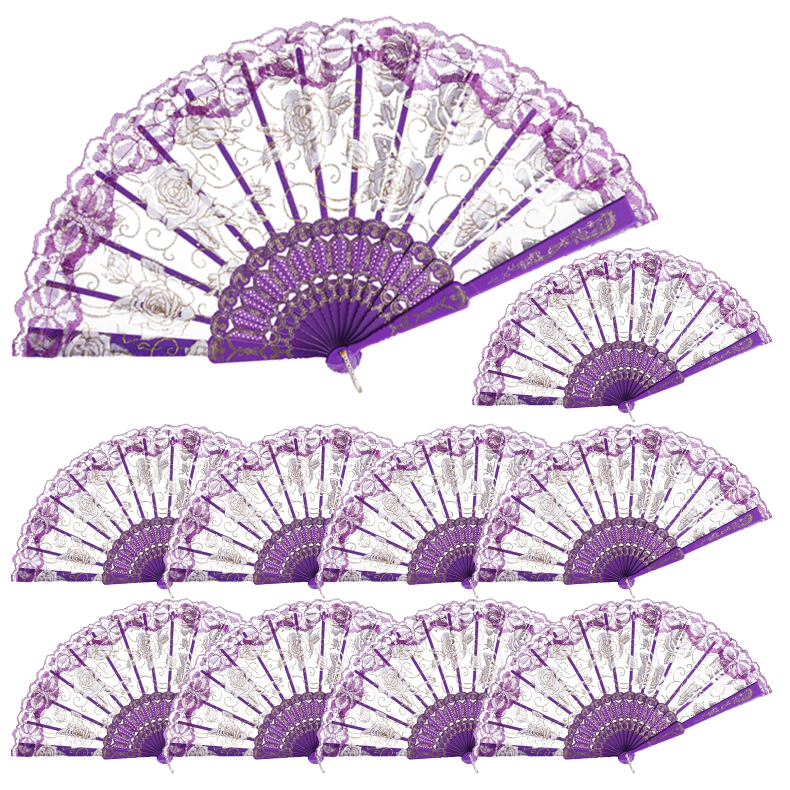 QIRMIZI 30pcs Silk Folding Hand Fans,Silk Fans,Purple Rose Fans,Perfect ...