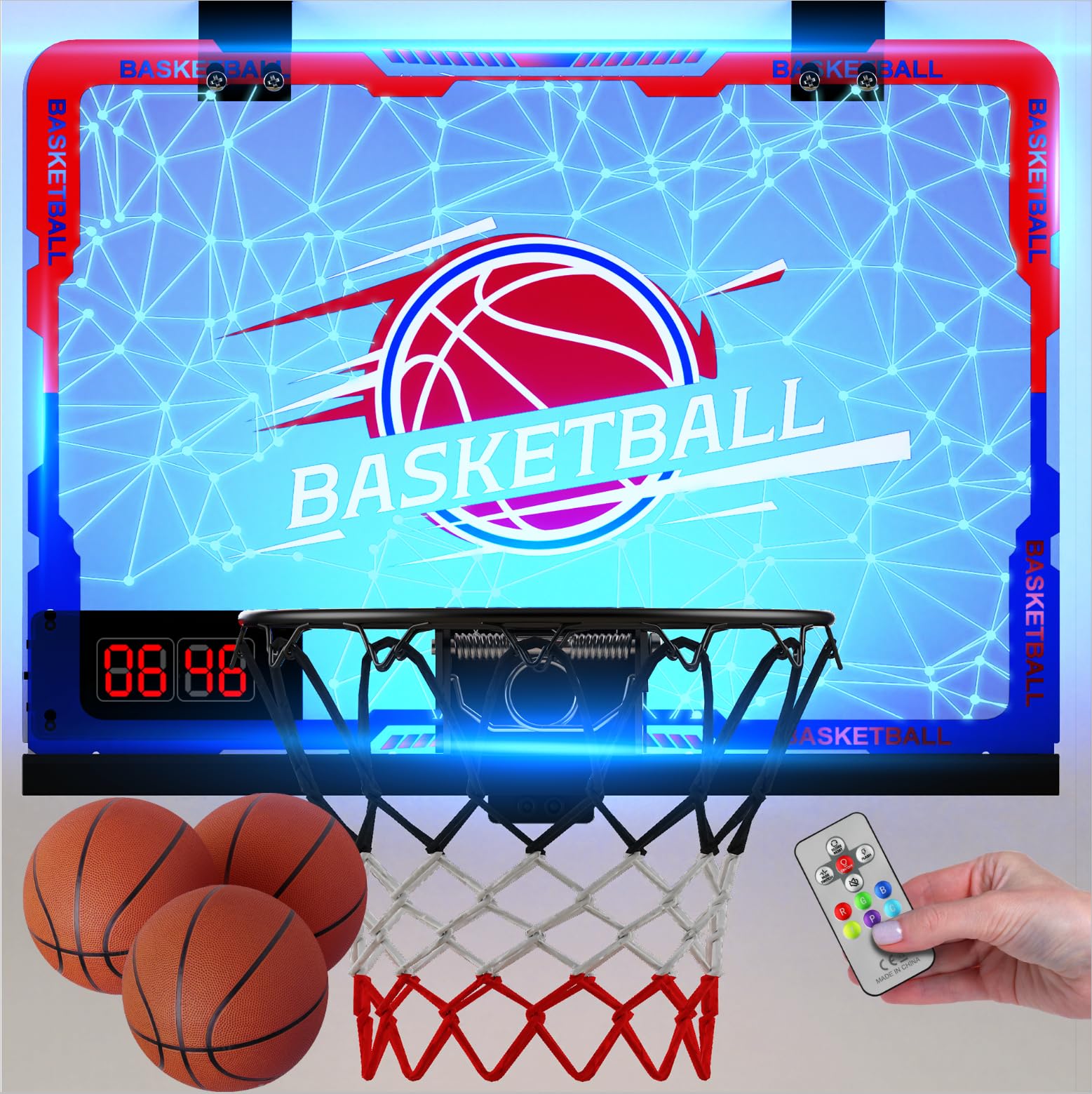 Mini Indoor Basketball Hoop with 7-Color Lights & 3-Light Effects ...