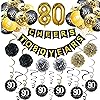 Trgowaul 80th Birthday Party Decorations Kit- Gold Glittery Cheers to ...