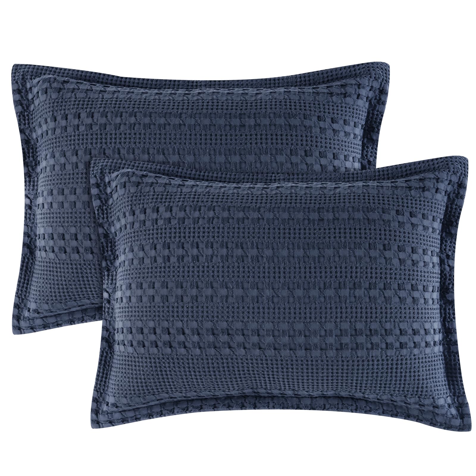 PHF 100% Cotton Ruffle Waffle Pillow Shams King Size, 2 Pack 20" x 36 ...