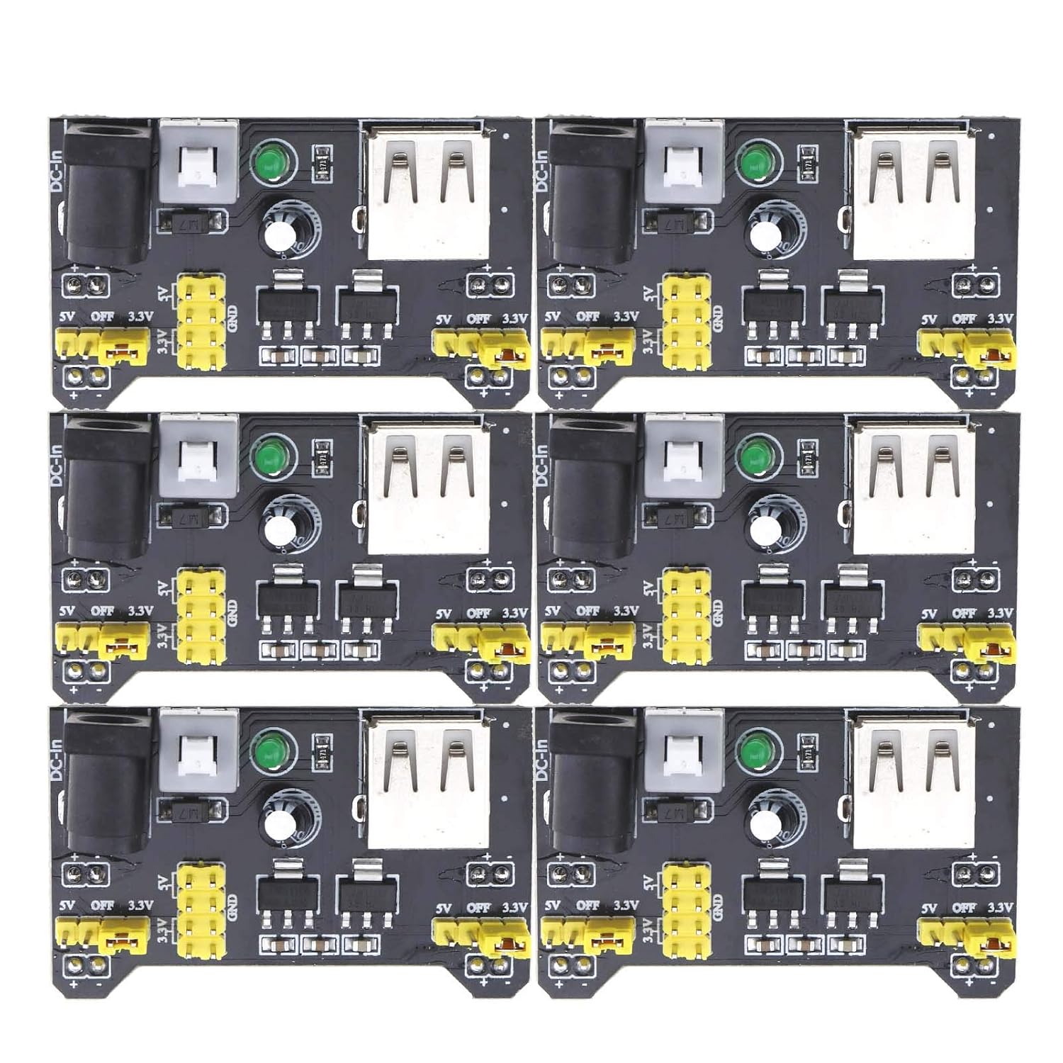 6pcs Power Supply Module For Solderless Breadboard MB102, 53x33mm 3.3V ...