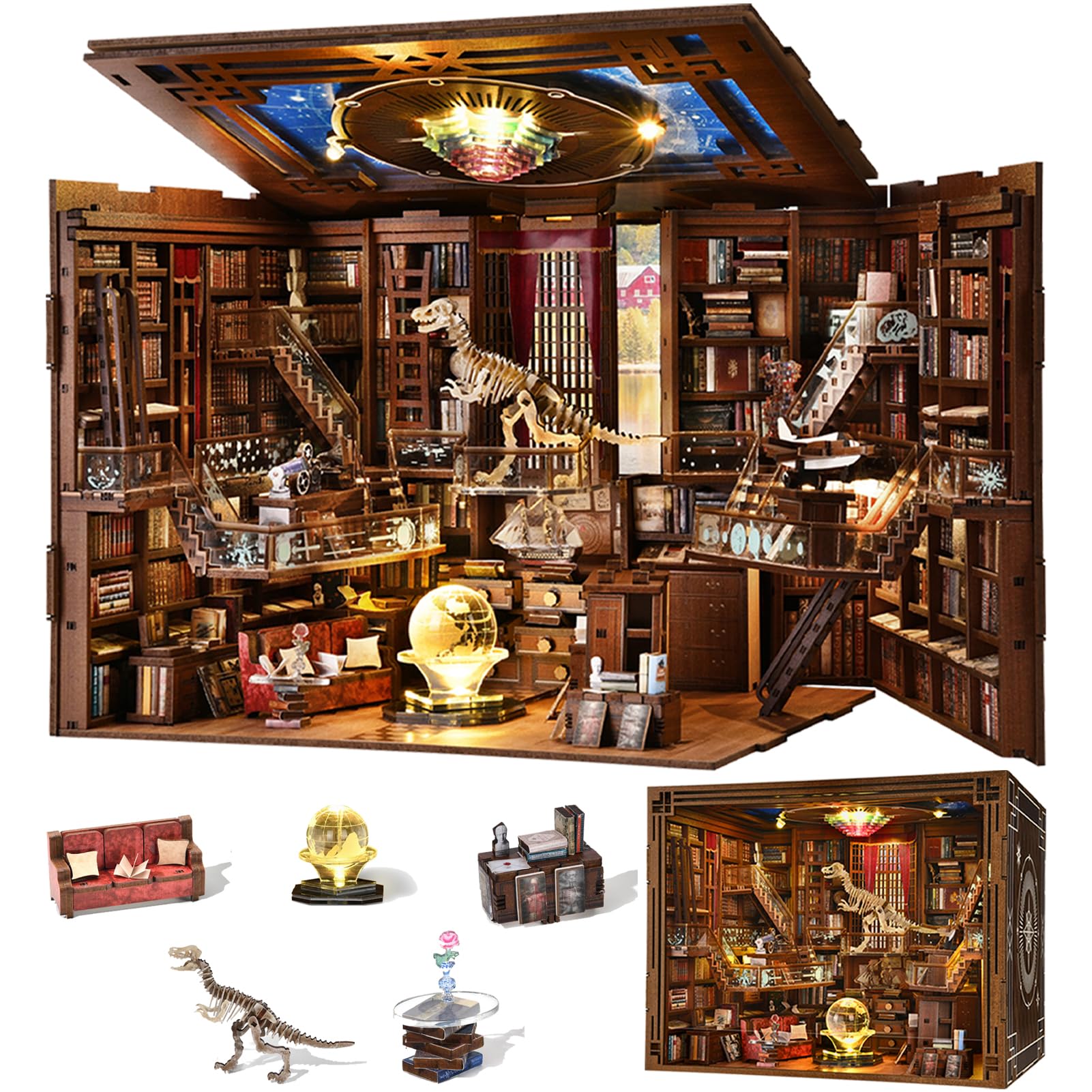 CCCDF DIY Book Nook Library Kit, Miniature Dollhouse Booknook Kit, 3D ...
