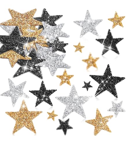 Glitter Adhesive 60 Pcs Iron-On Star Patches – Gold & Silver Rhinestone ...