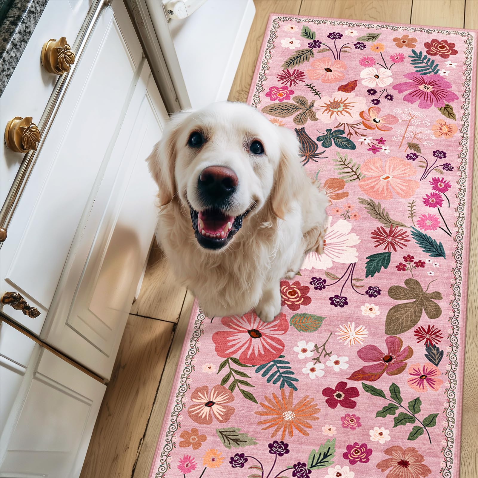 Pink Runner Rug 2x6 for Kitchen Machine Washable Non Slip with Rubber ...
