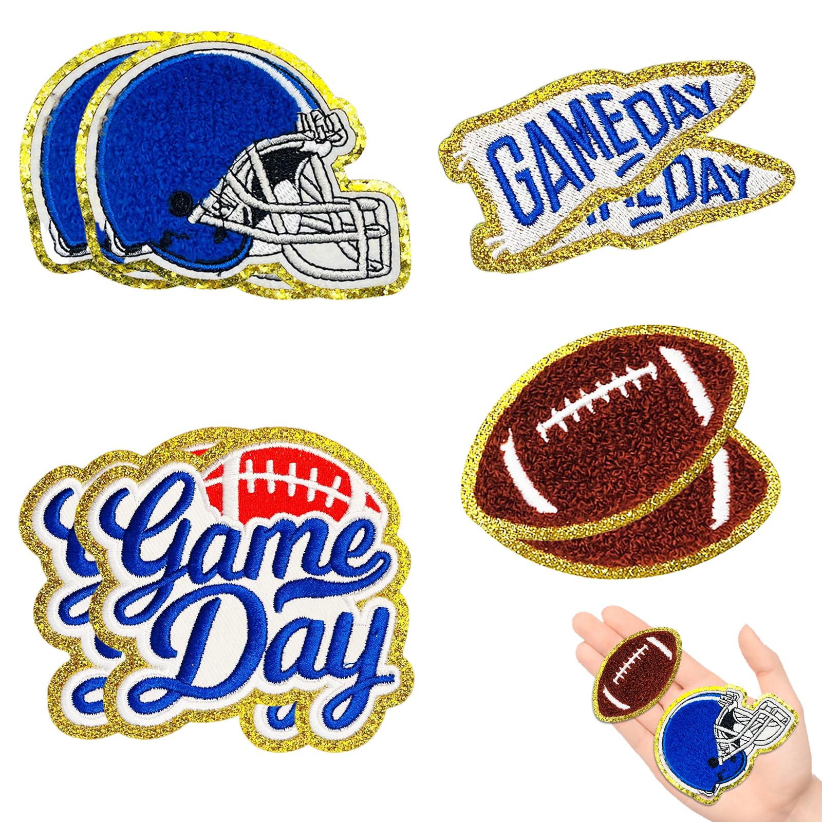 Jongdari 8pcs Football Game Day Helmet Patches Chenille Sports Iron On Patches Bulk for Hats ...