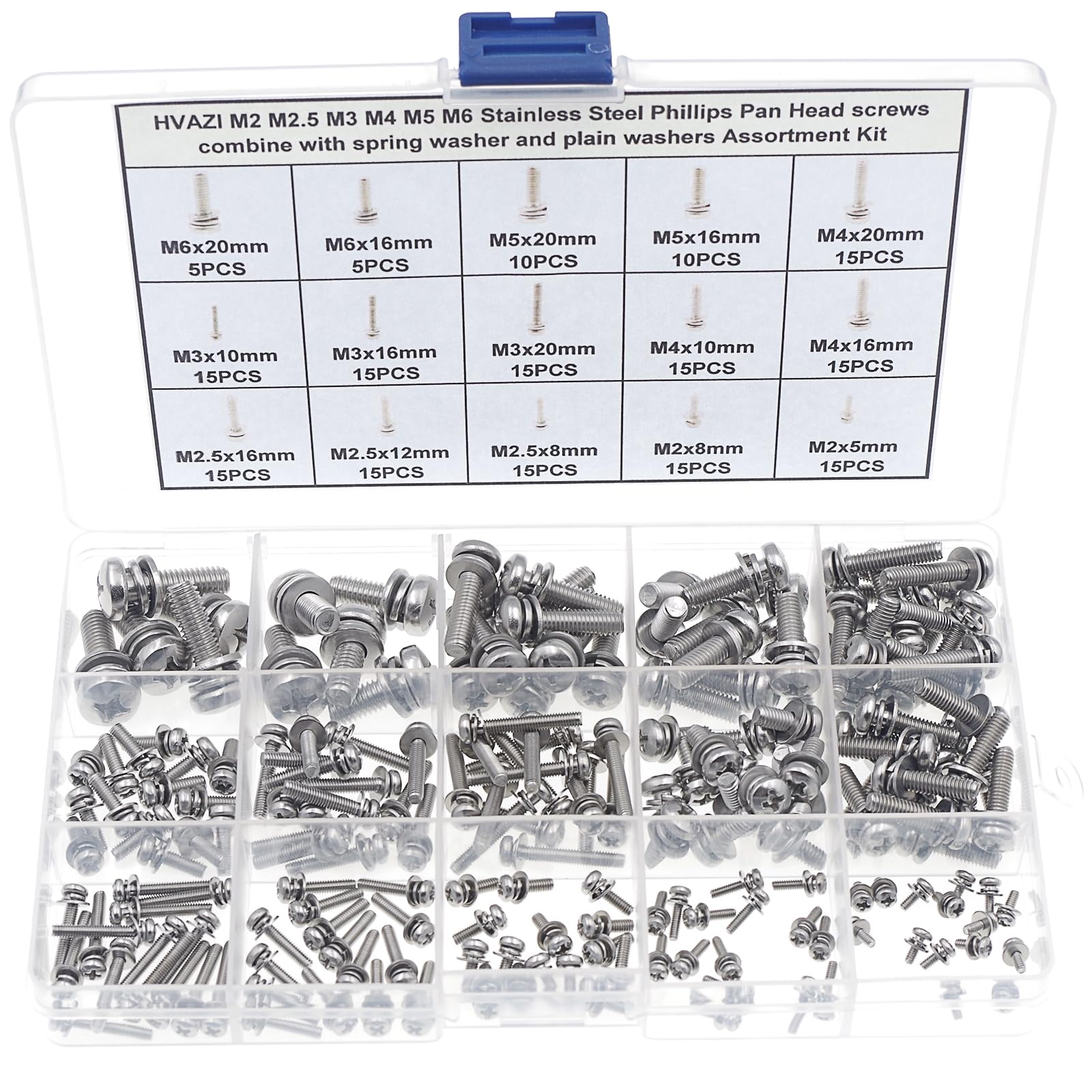 HVAZI M2 M2.5 M3 M4 M5 M6 Stainless Steel Phillips Pan Head Screws Combine with Spring Washer ...