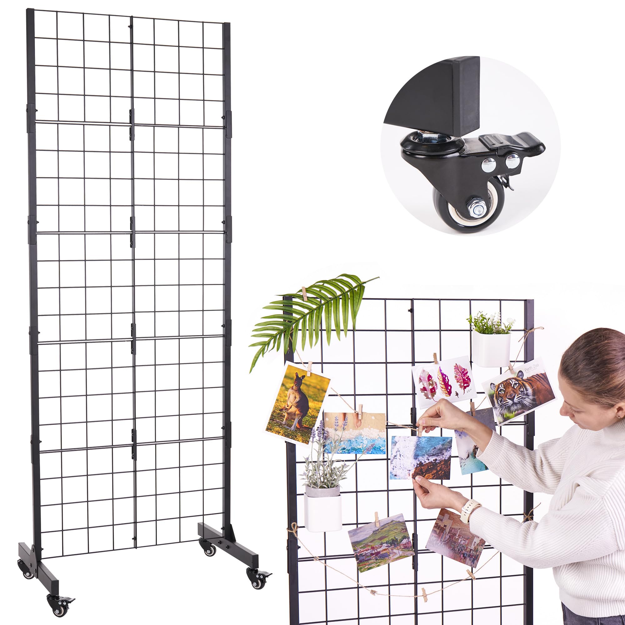 Mua Grid wall | Black Metal Display Rack With Wheels | Display Racks ...