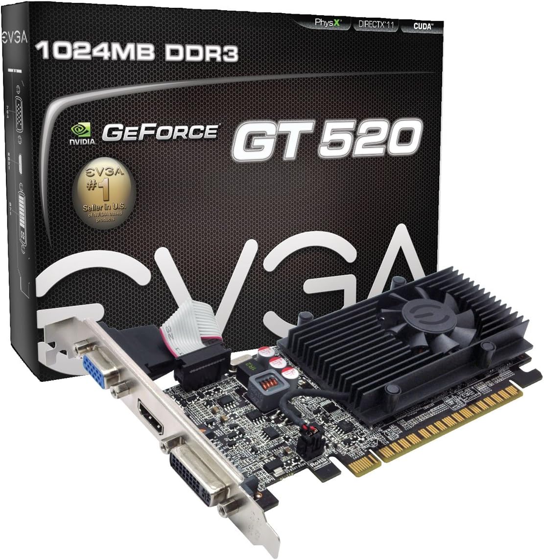 EVGA 01G-P3-1525-KR GeForce GT 520 1GB GDDR3 - Tarjeta gráfica (GeForce ...