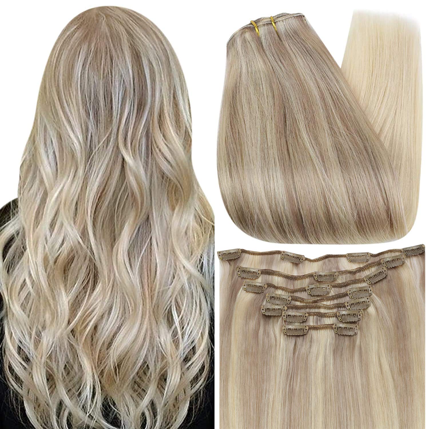 Amazon.com : Full Shine Real Hair Extensions Clip in Human Hair 18 Inch ...