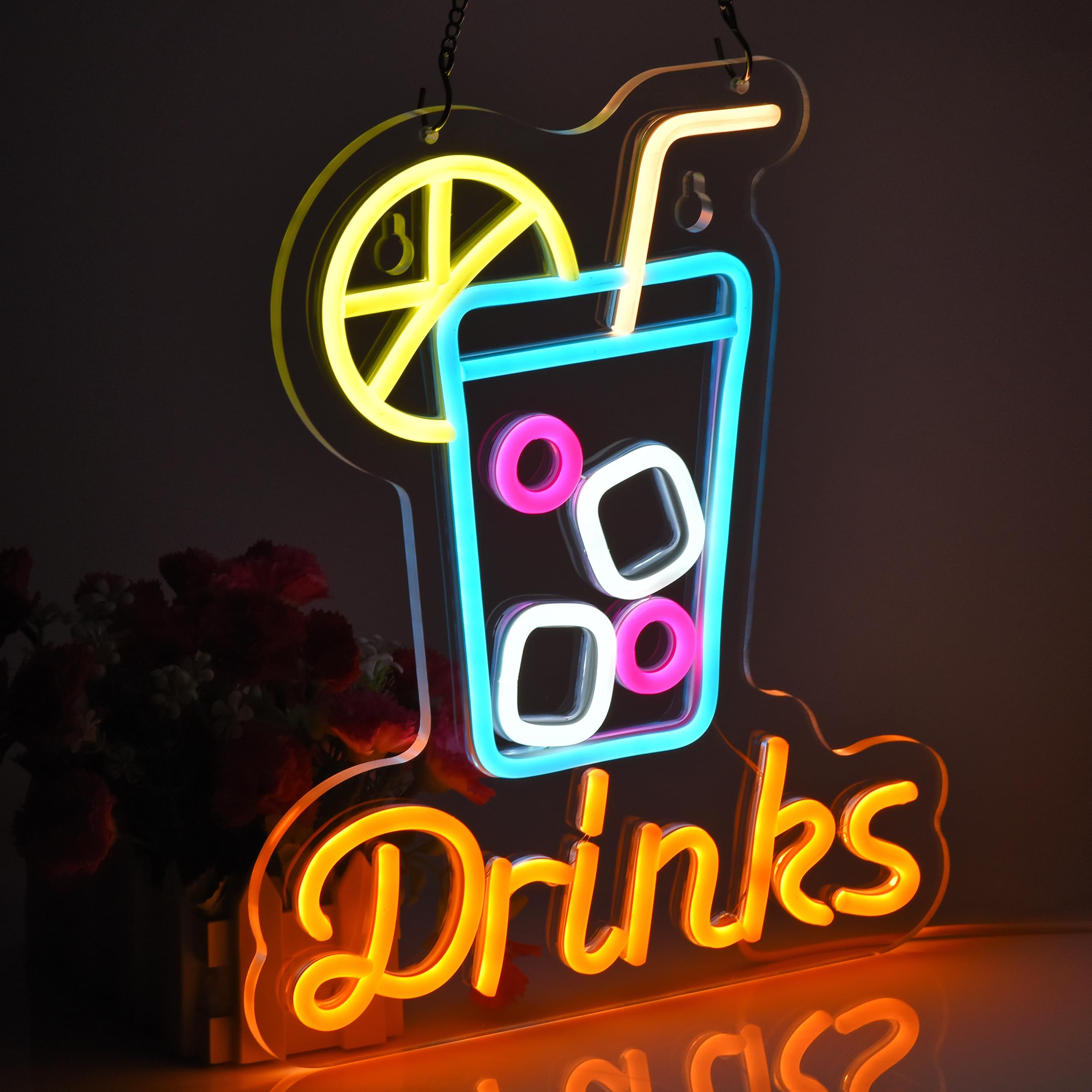 JOMOBUTY Drinks Neon Sign For Wall Decor Cool Drink Cup LED Light Up ...