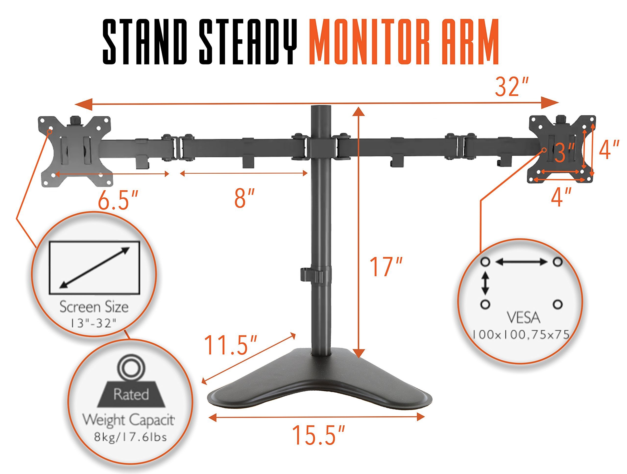 Mua Stand Steady Freestanding 2 Monitor Mount Desk Stand | Height ...