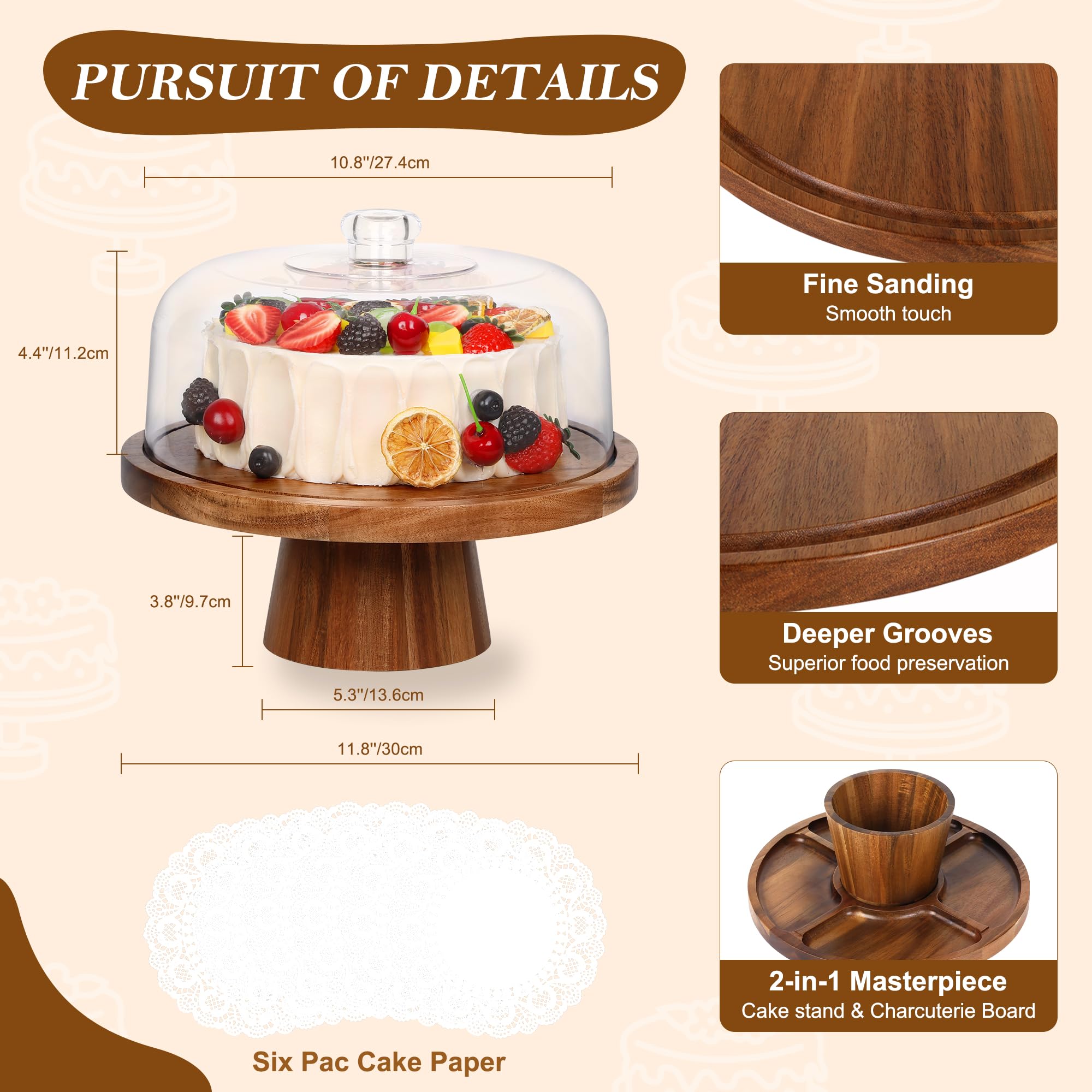 Mua Bellsal Acacia Wood Cake Stand with Lid - 12in Round Cake Holder, 2 ...