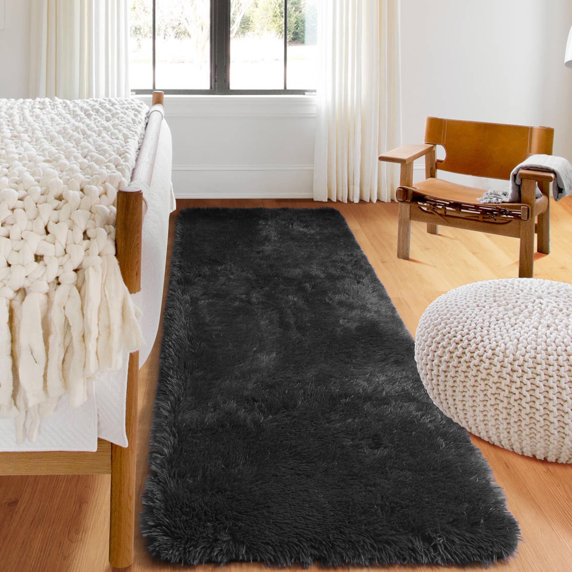 ONASAR Black Runner Rugs for Bedroom Living Room, Washable Bedside ...