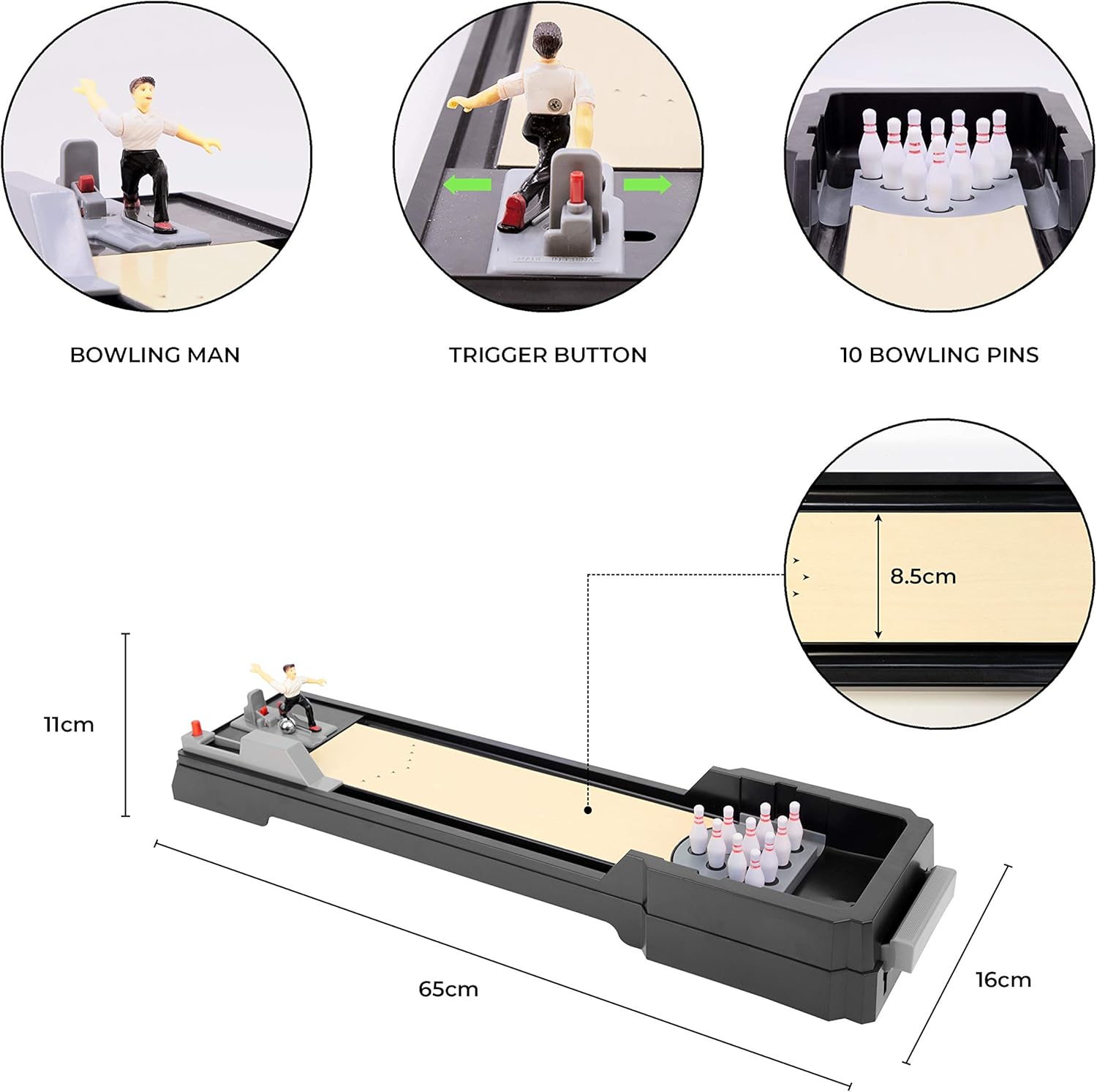 Global Gizmos 55689 Tabletop 10 Pin Bowling Game | Spring Loaded ...