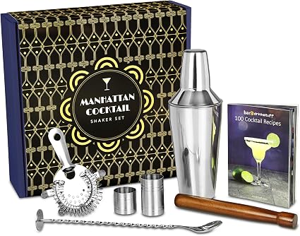 bar@drinkstuff Manhattan Cocktail Shaker Set with Recipe Book and ...
