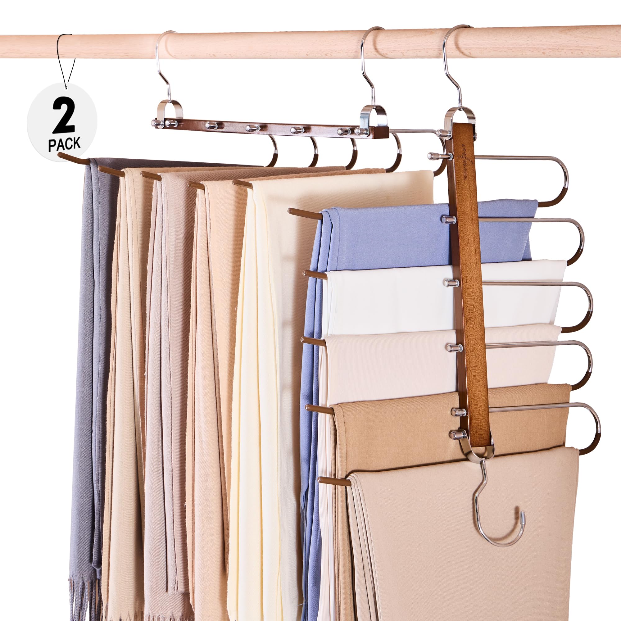 HOUSE DAY Pants Hangers Space Saving, Wood Jean Hangers for Closet, Non ...