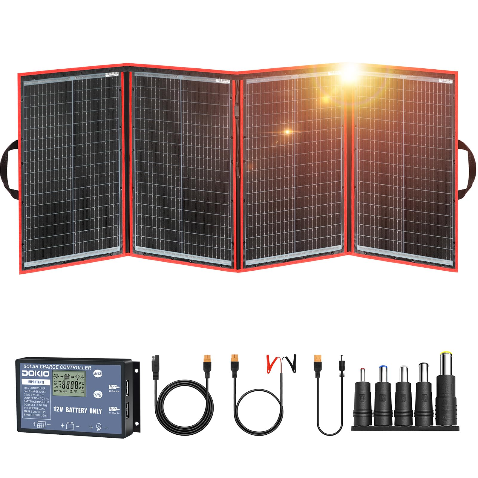DOKIO 220w 18v Portable Foldable Solar Panel Kit (29x21inch,11.7lb ...