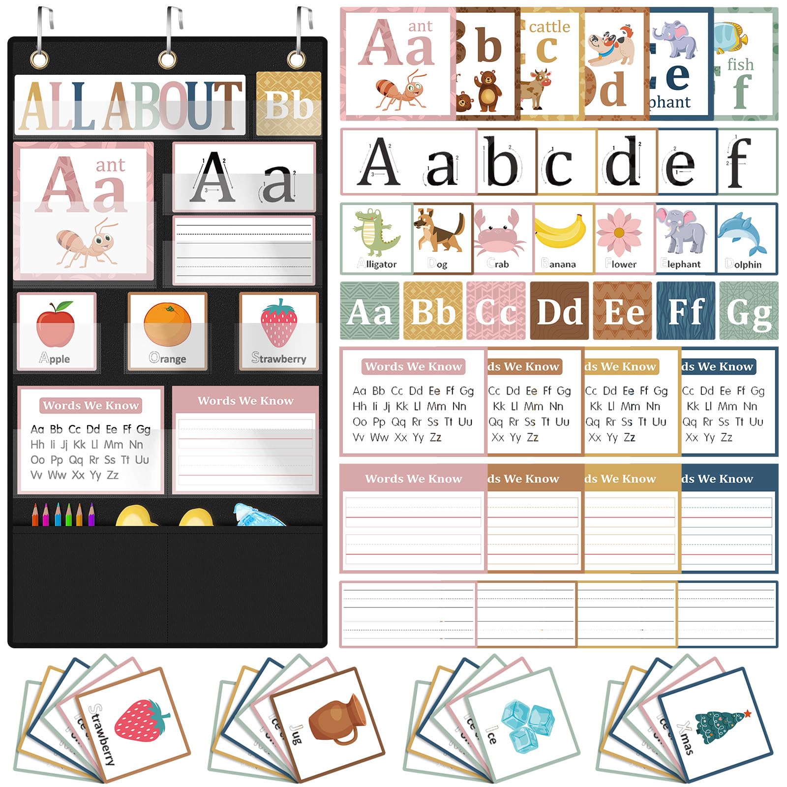 Humyoun All About Letter Pocket Chart with 169 Cards Letter of The Day ...
