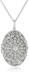 Amazon.com: Platinum Plated Sterling Silver Cubic Zirconia Oval Locket ...