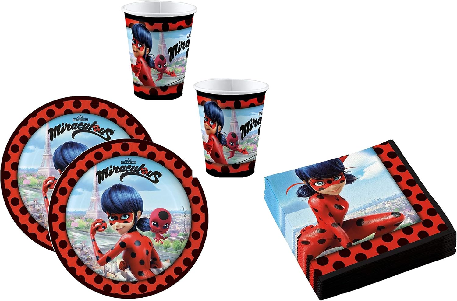 Miraculous Ladybug Party Set 52 Pieces Plates Cups Napkins for 16 ...