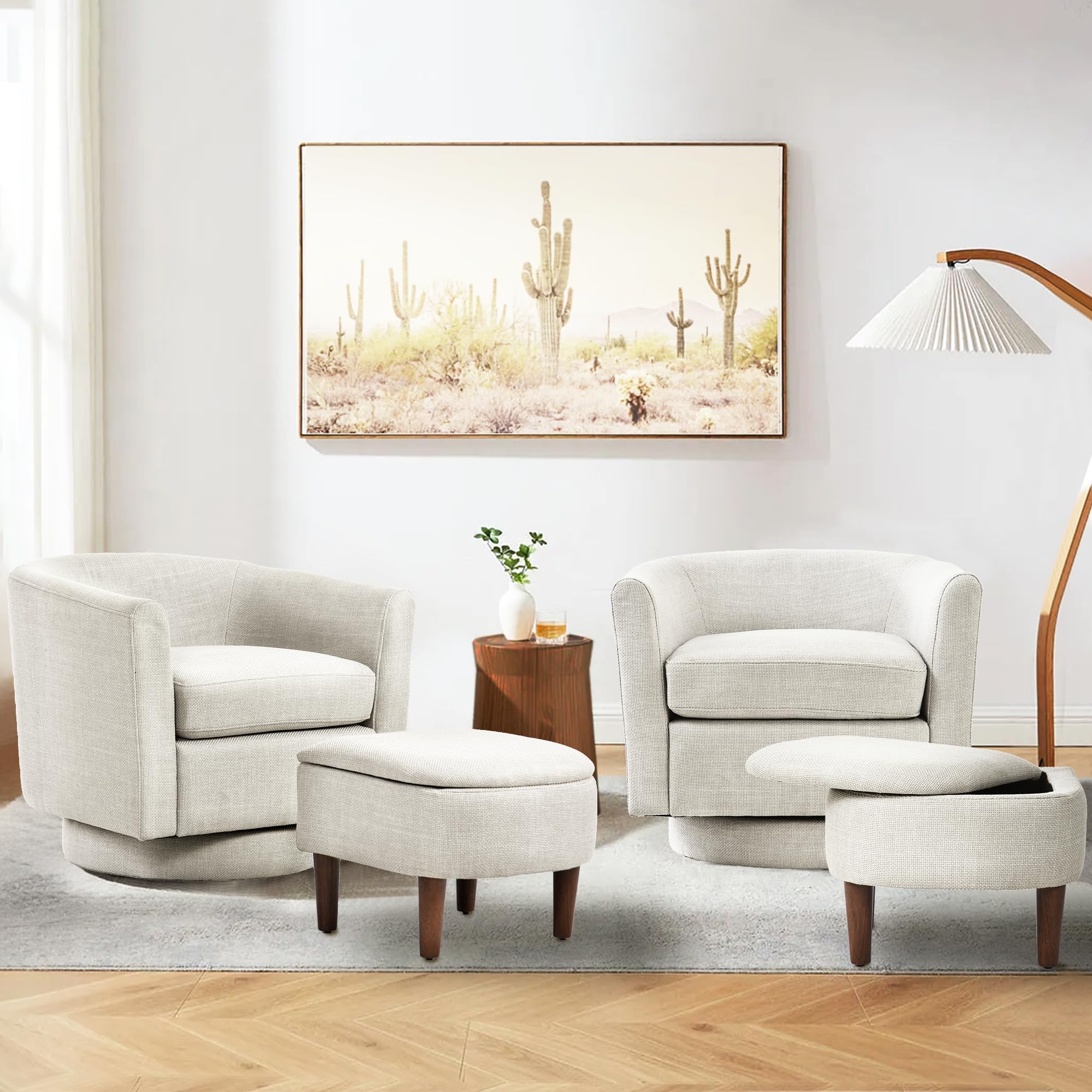 COLAMY Upholstered Swivel Barrel Accent Chair with Ottoman, Modern ...