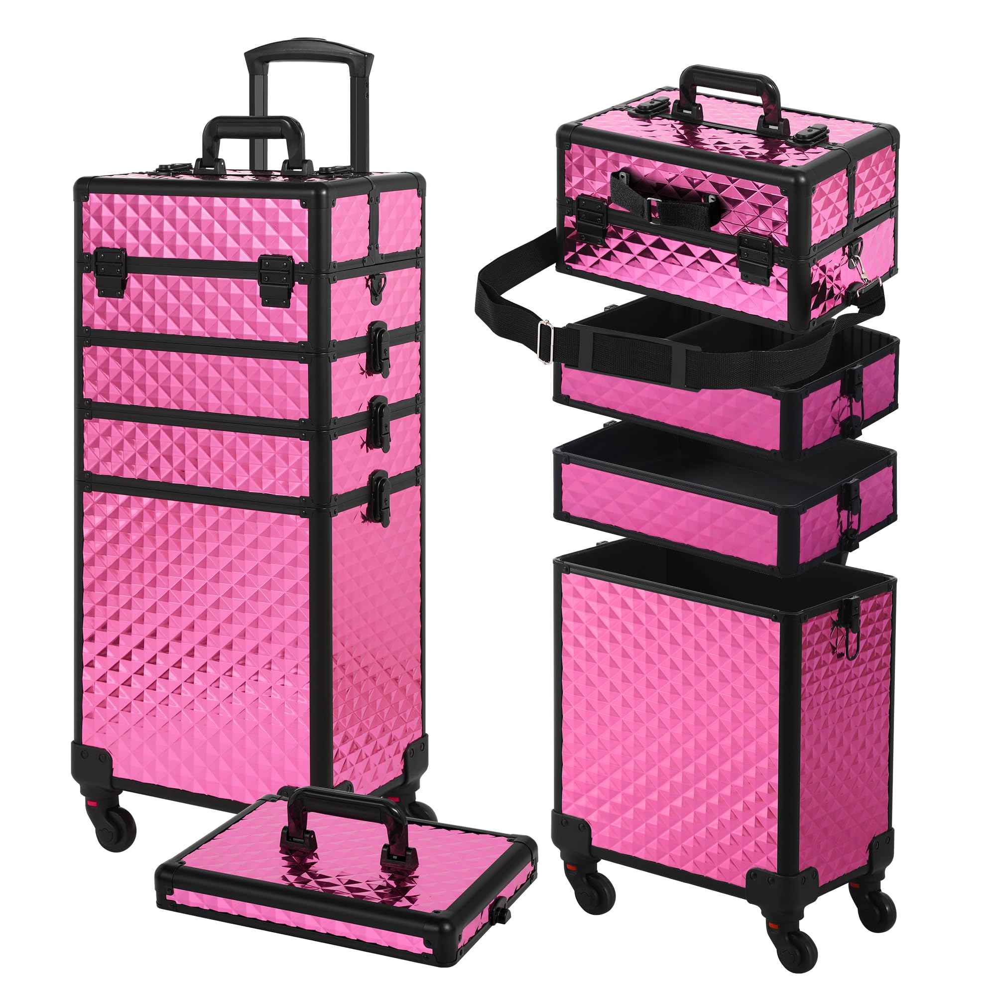 Somduy Rolling Makeup Case, Makeup Train Case with Lid, 5 in 1 ...