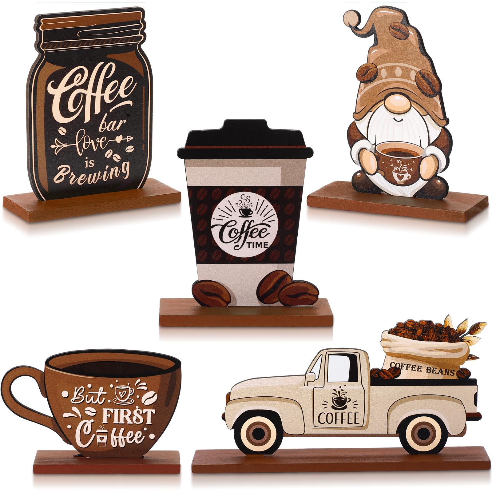 Blulu 5 Pieces Coffee Bar Decor Sign Farmhouse Coffee Bar Wood Signs ...