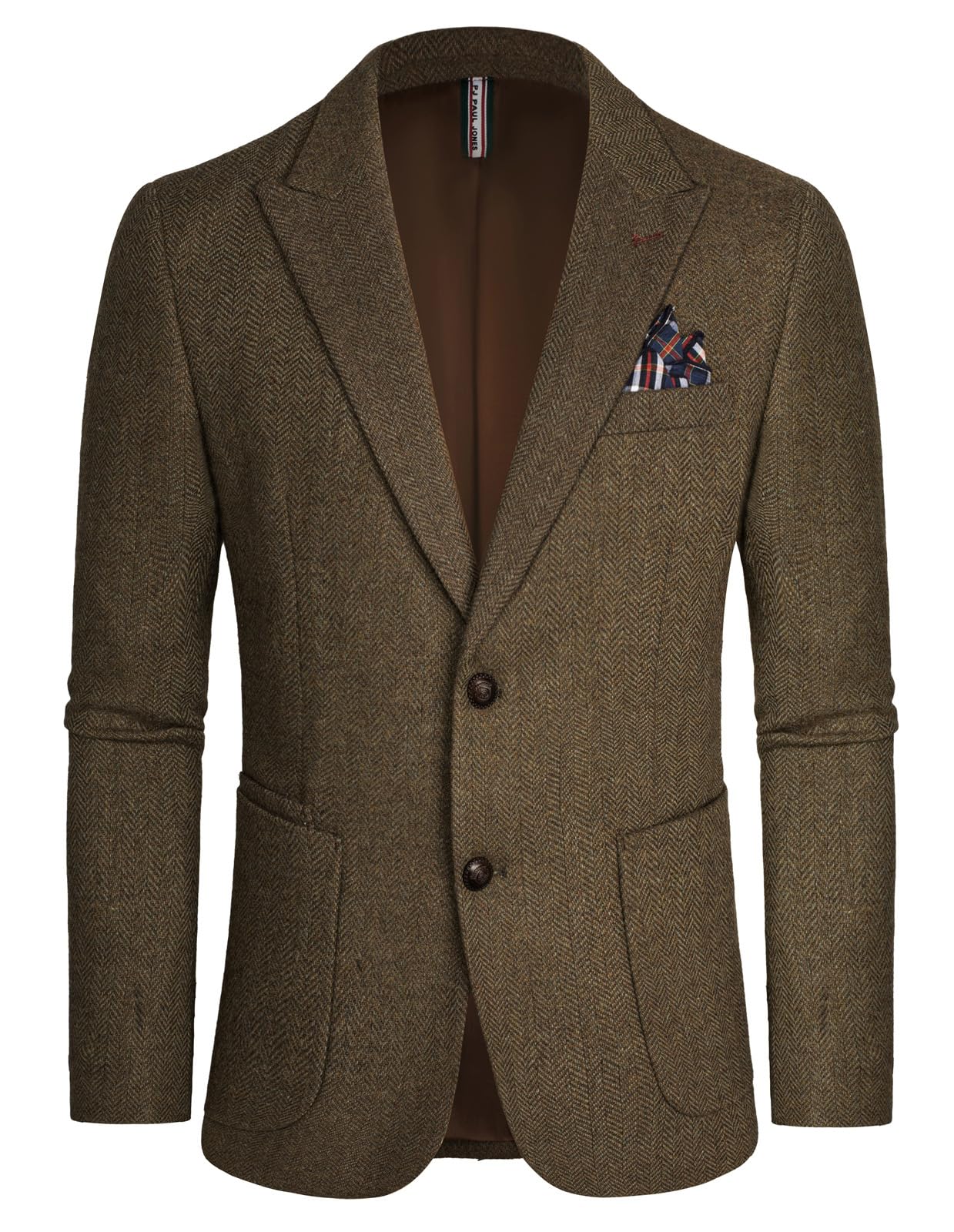 PJ PAUL JONES Mens Two Button Blazer Regular Fit Wool Blend Herringbone ...