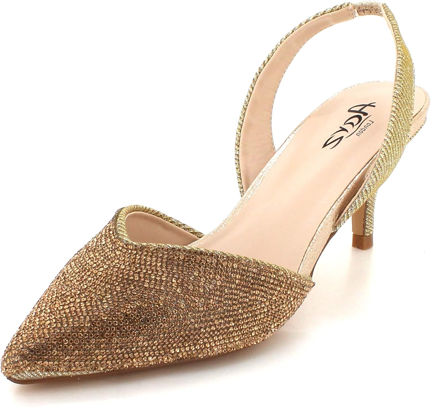 Womens Ladies Diamante Pointed Glittery Closed Toe Evening Wedding ...