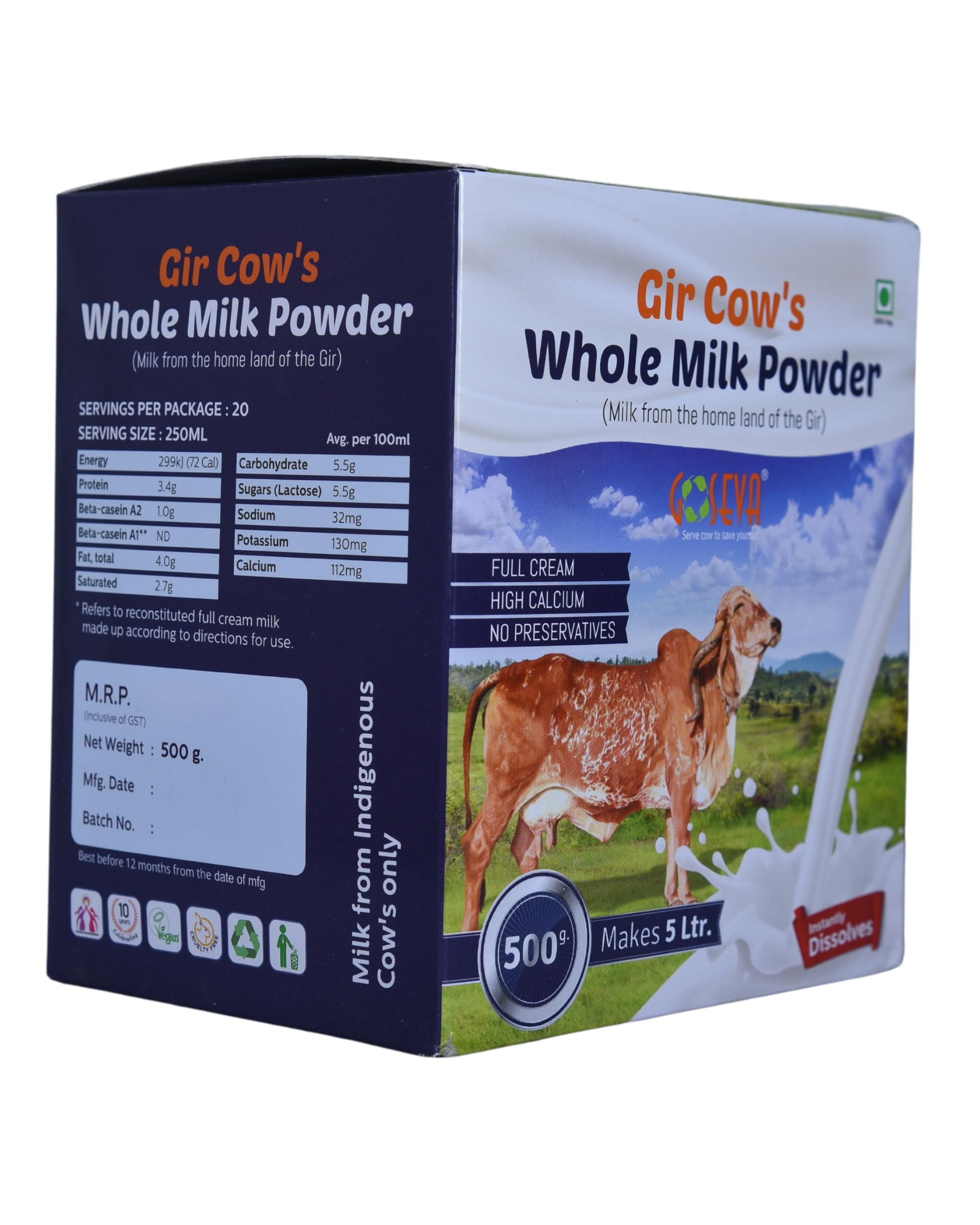 Mua GOSEVA Gir Cow Dry Milk Powder 500gm [Pack 2] Made From Full Cream ...