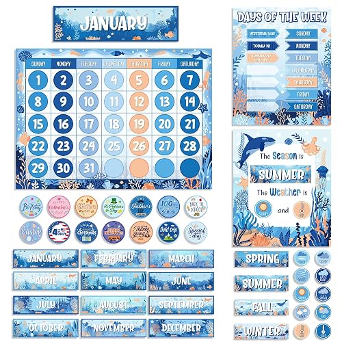 Pasimy Classroom Calendar Bulletin Board Set Calendar Seasons Weather ...